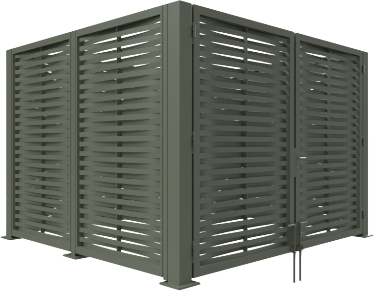 PalmSHIELD » Interlaced Flat Bar Dumpster Enclosures - PalmSHIELD